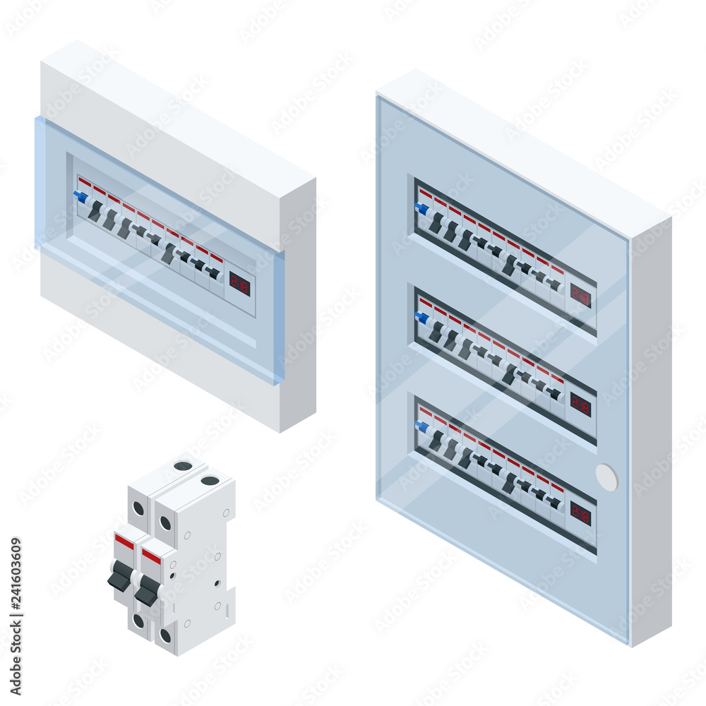 Isometric Electrical panel with fuses and contactors. Automatic circuit ...