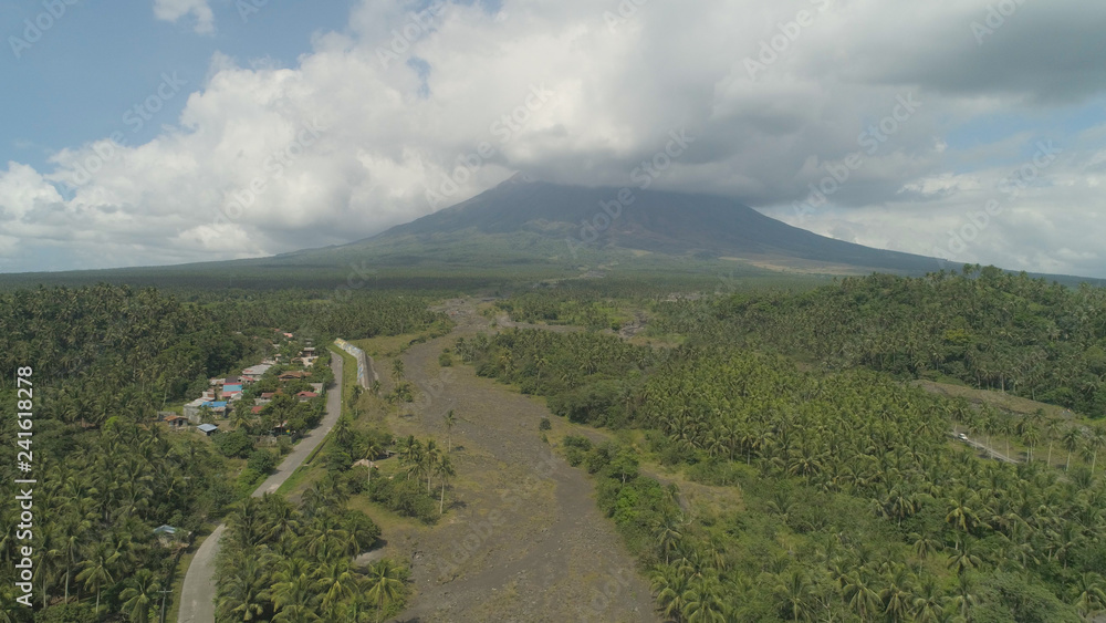 Aerial view of mount Mayon volcano, the most active in Philippines ...