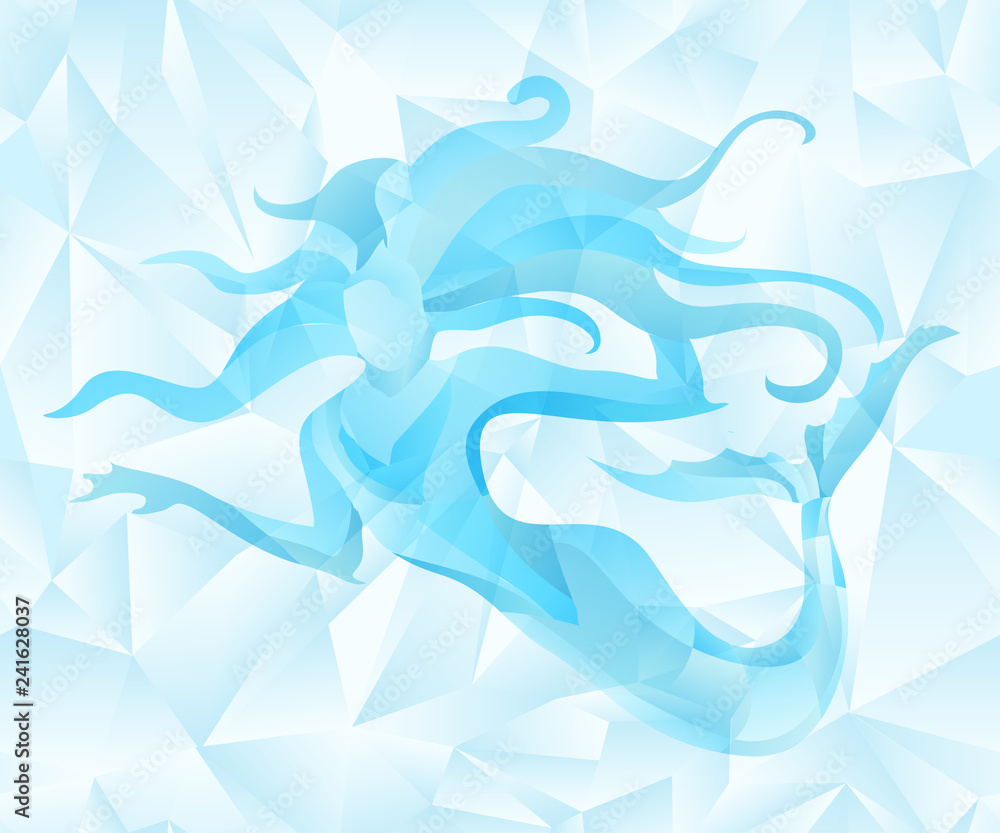 Low poly mermaid triangle fairy creature frozen in the ice. Poligonal ...
