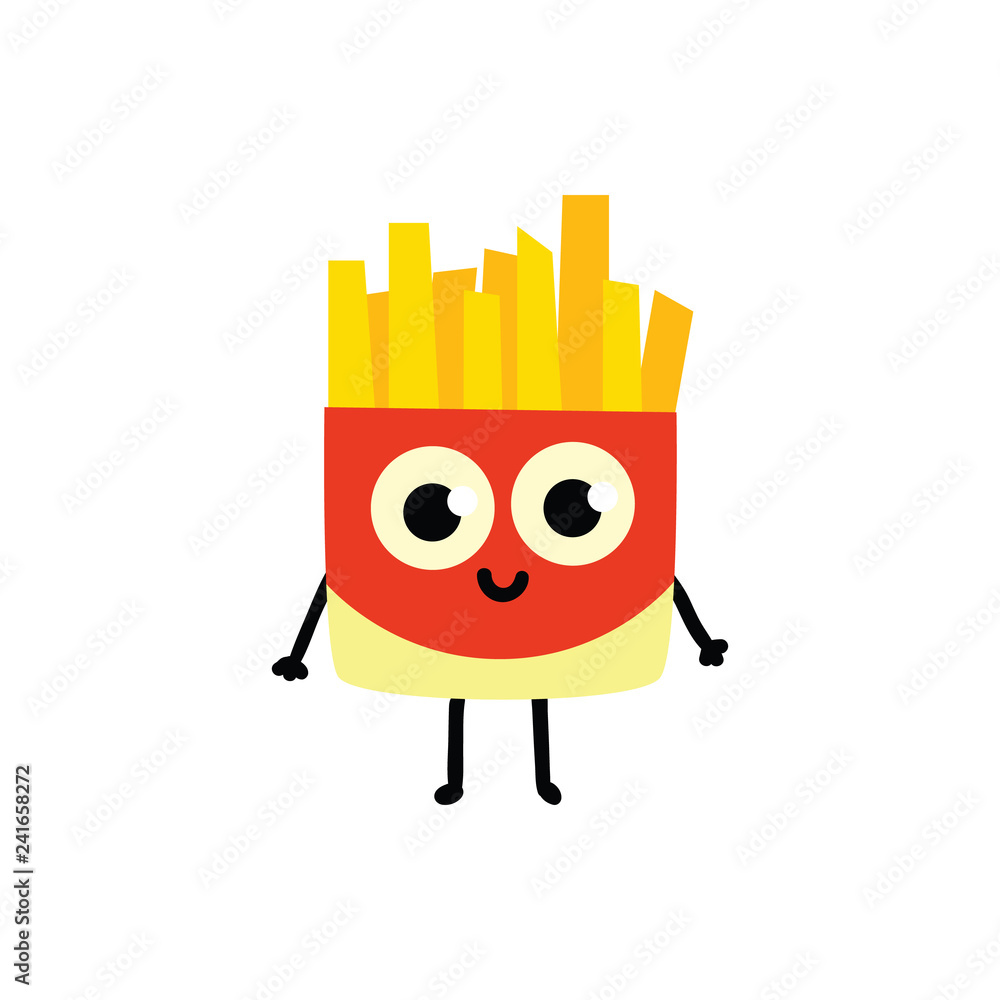 vector cute potato fry, french fries character, humanized fastfood ...