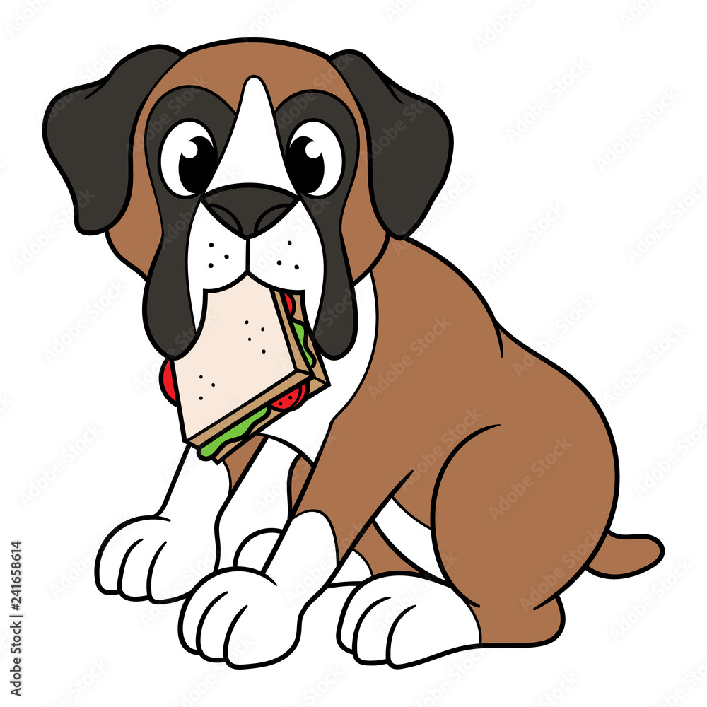 Cartoon Boxer Dog With Sandwich in Mouth Stock Vector | Adobe Stock