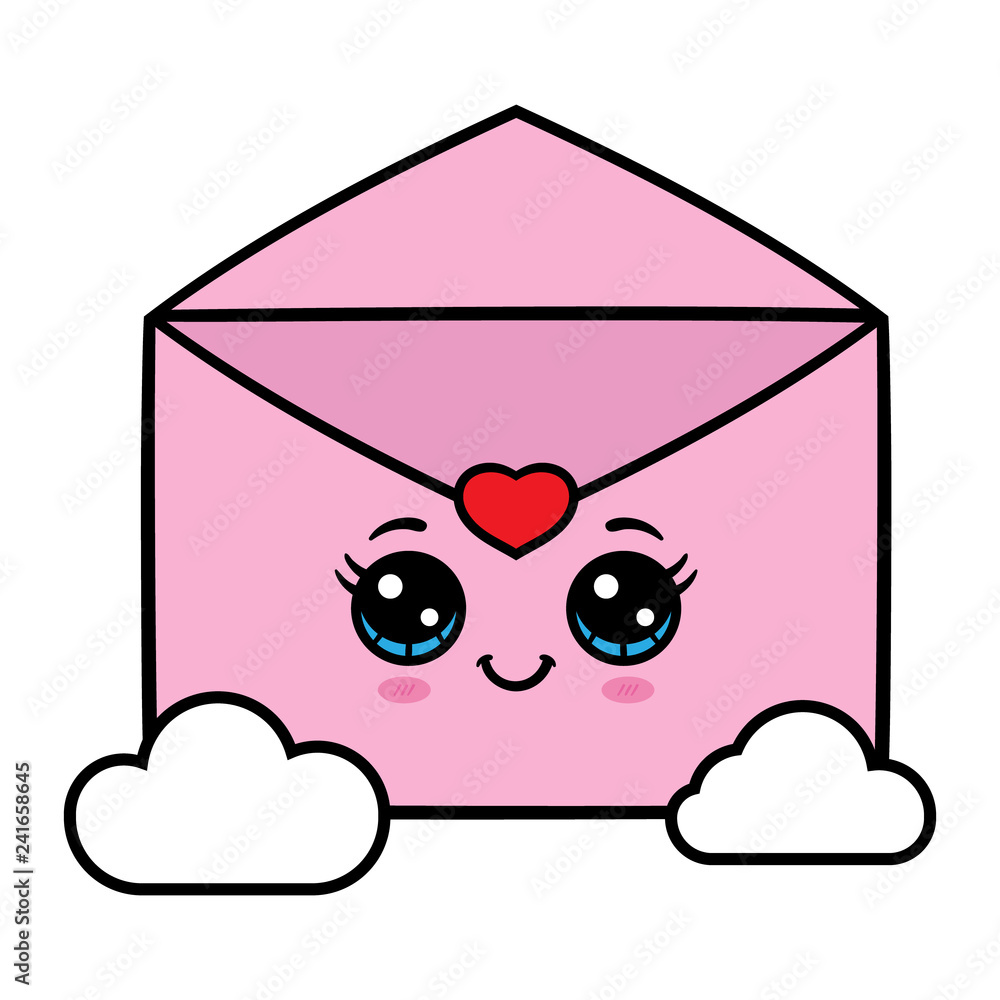 Cartoon Kawaii Love Letter Stock Vector | Adobe Stock