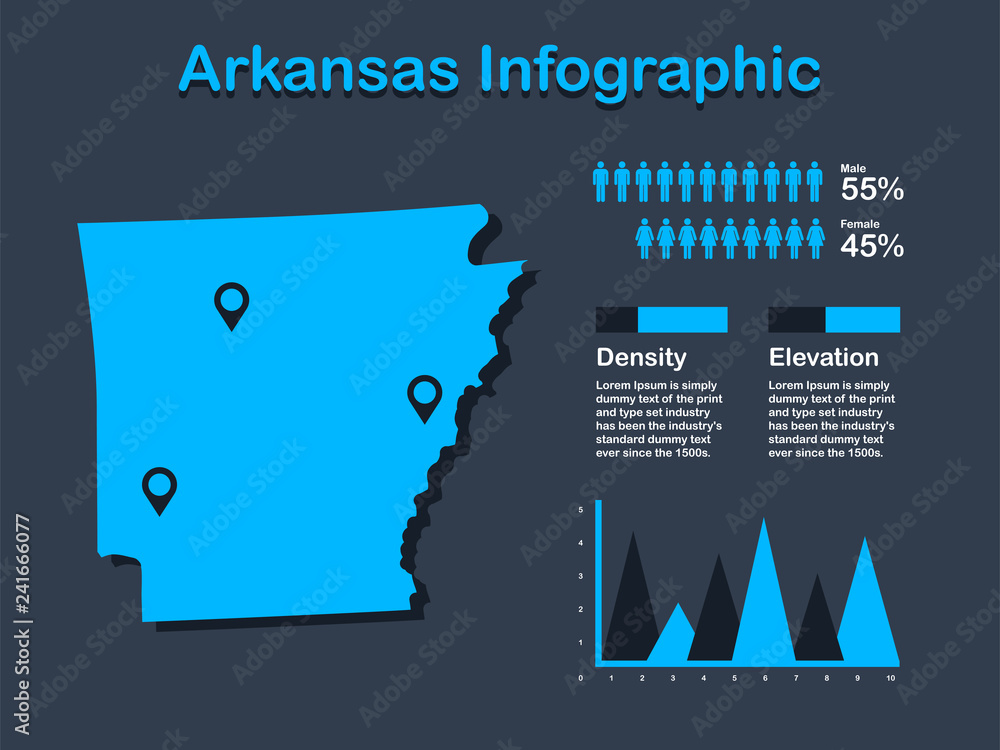 Arkansas State (USA) Map with Set of Infographic Elements in Blue Color ...