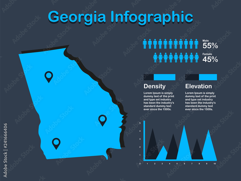 Georgia State (USA) Map with Set of Infographic Elements in Blue Color ...