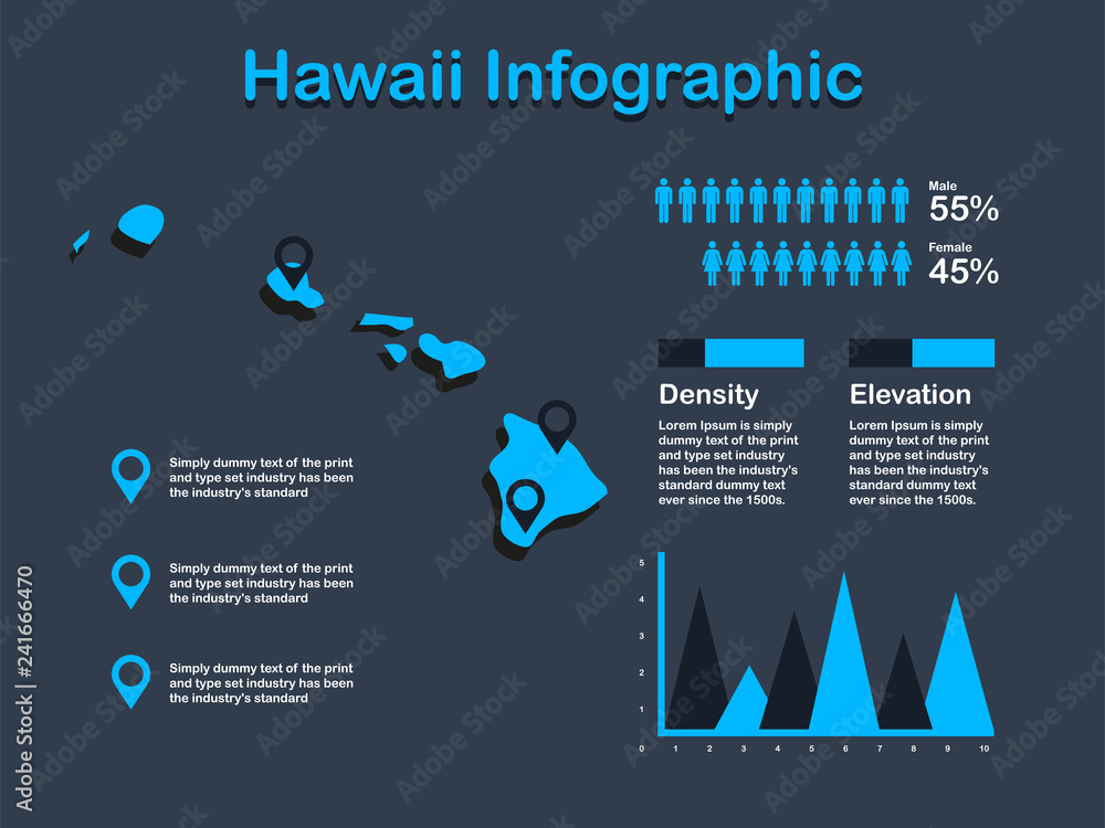 Hawaii State (USA) Map with Set of Infographic Elements in Blue Color ...