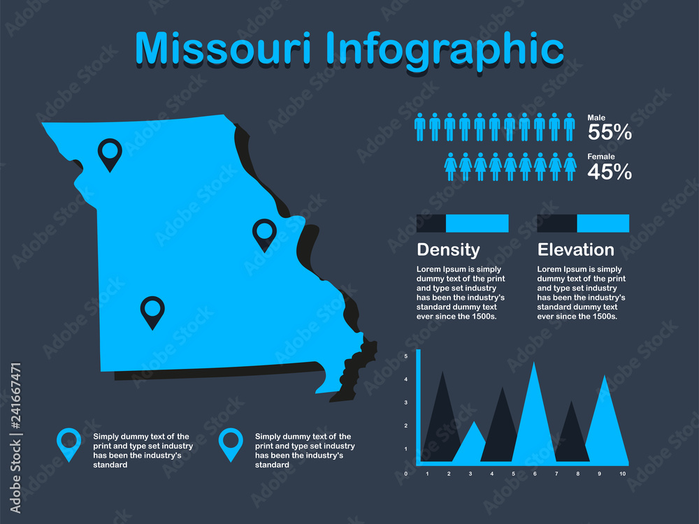 Missouri State (USA) Map with Set of Infographic Elements in Blue Color ...