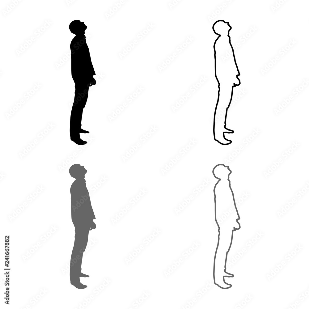 Man looks up silhouette icon set grey black color illustration outline ...
