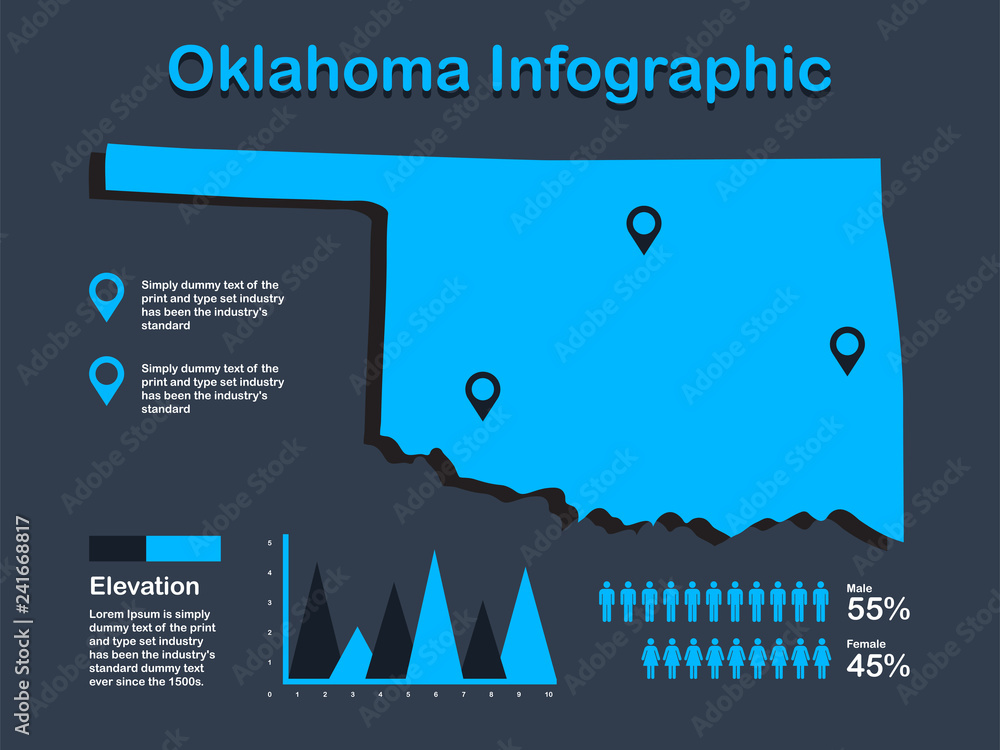 Oklahoma State (USA) Map with Set of Infographic Elements in Blue Color ...