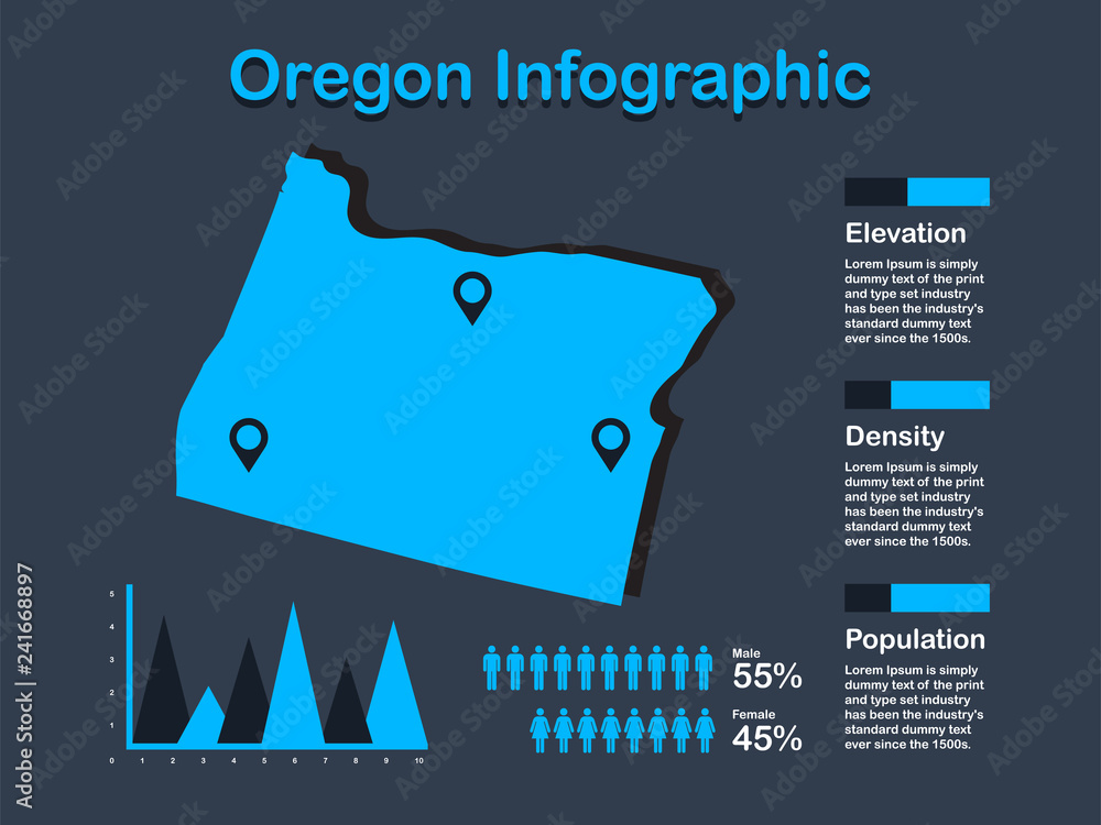 Oregon State (USA) Map with Set of Infographic Elements in Blue Color ...