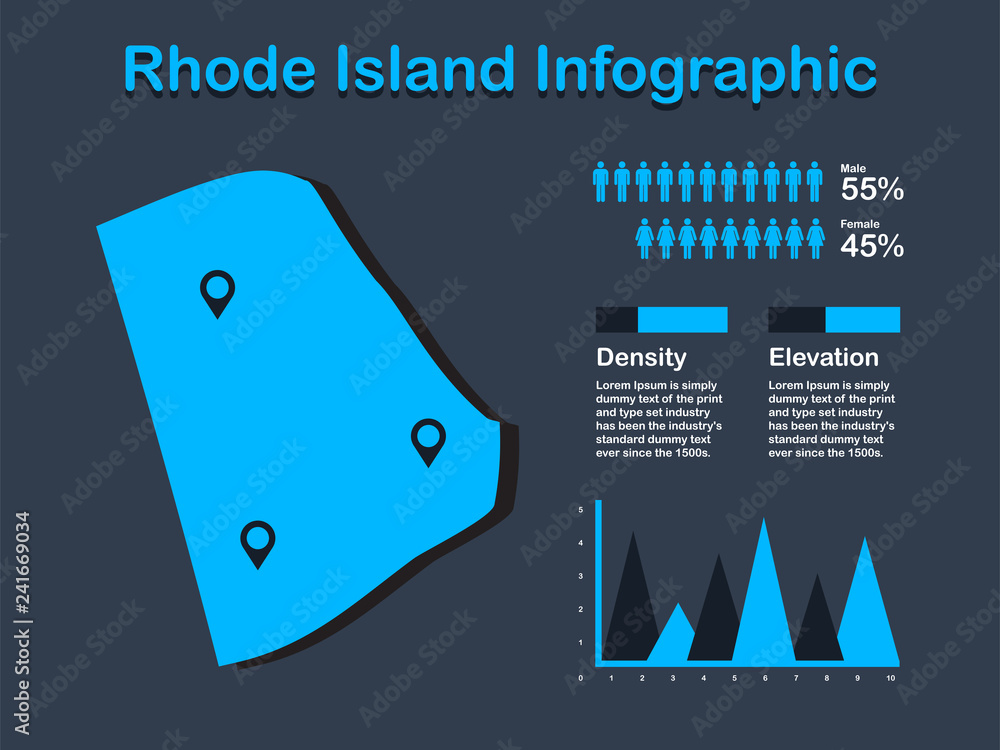 Rhode Island State (USA) Map with Set of Infographic Elements in Blue ...