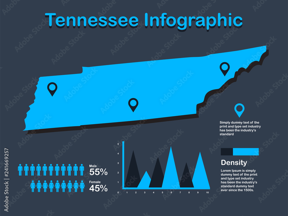 Tennessee State (USA) Map with Set of Infographic Elements in Blue ...