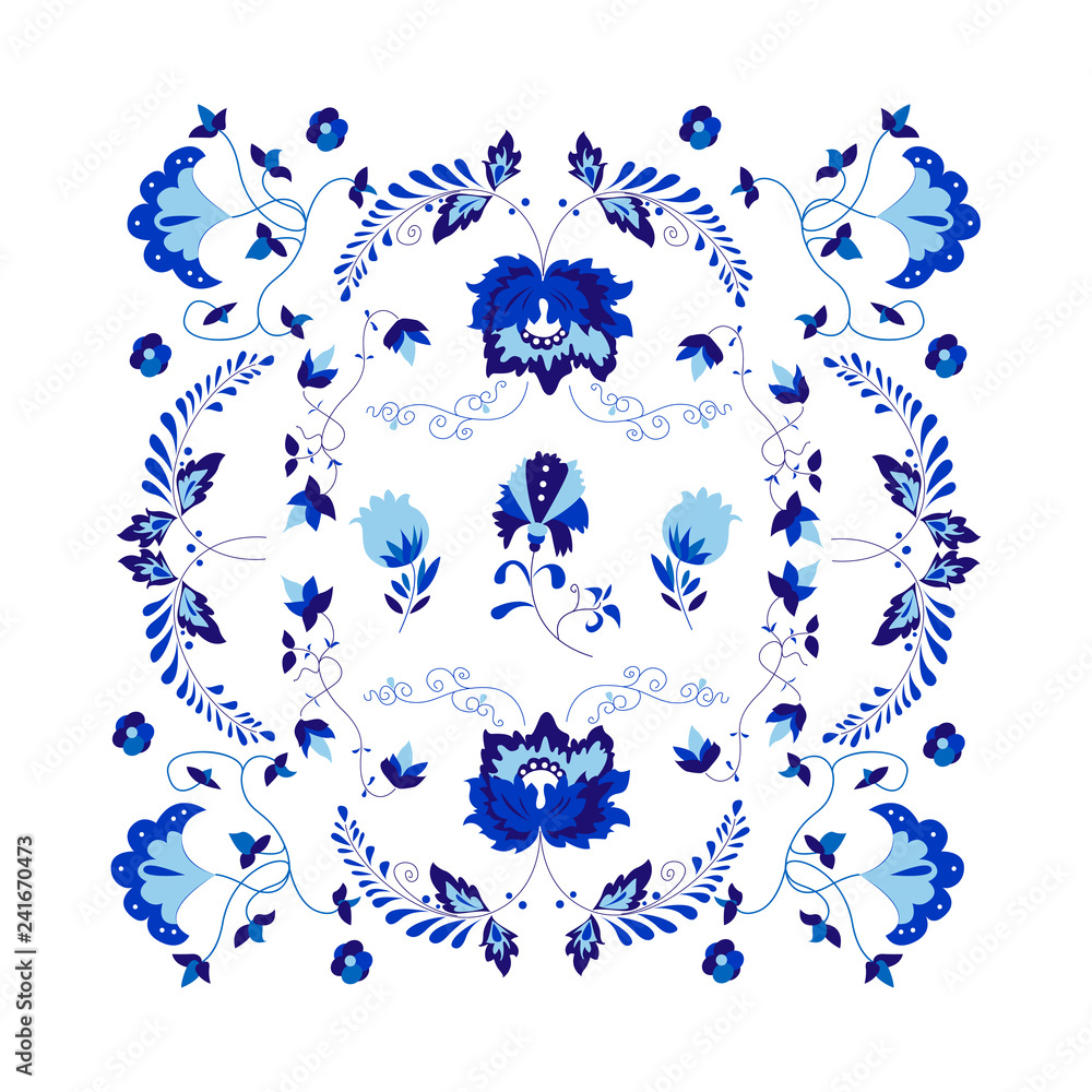 Vector amazing card of flowers in Delfts blauw style. Stock Vector ...