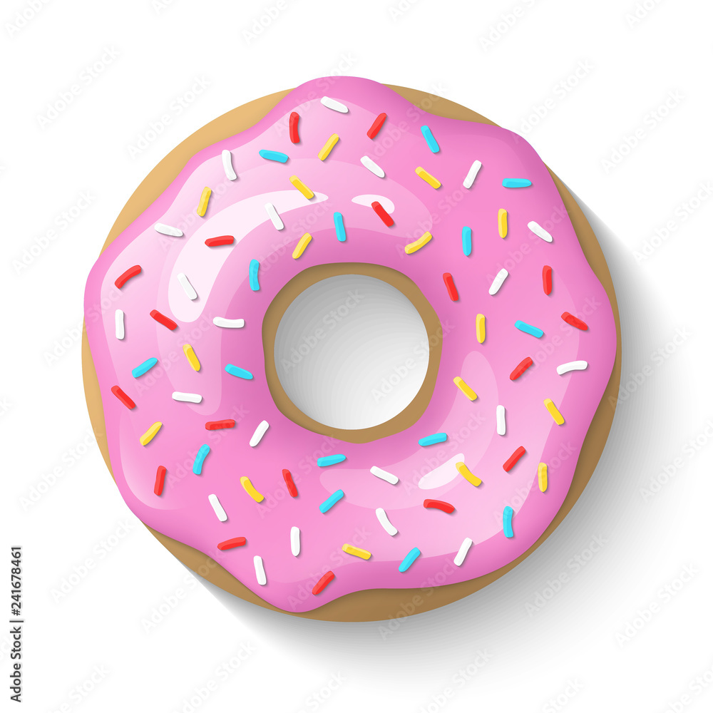Donut isolated on a white background. Cute, colorful and glossy donuts with pink glaze and ...
