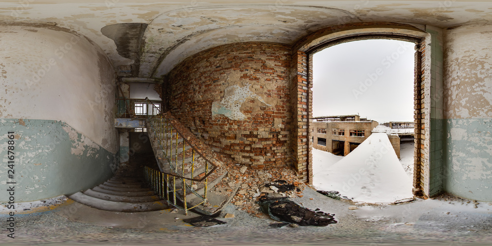 3D spherical panorama with 360 degree viewing angle Abandoned building ...