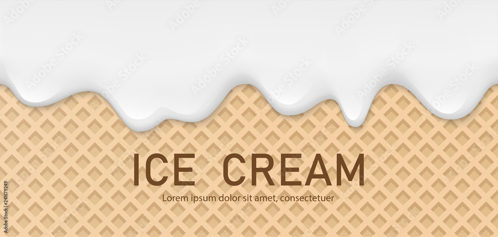 Creamy liquid, yogurt cream, ice cream or milk melting and flowing on a ...