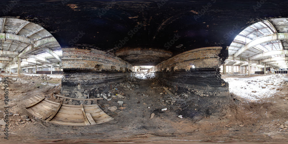 3D spherical panorama with 360 degree viewing angle Abandoned building ...