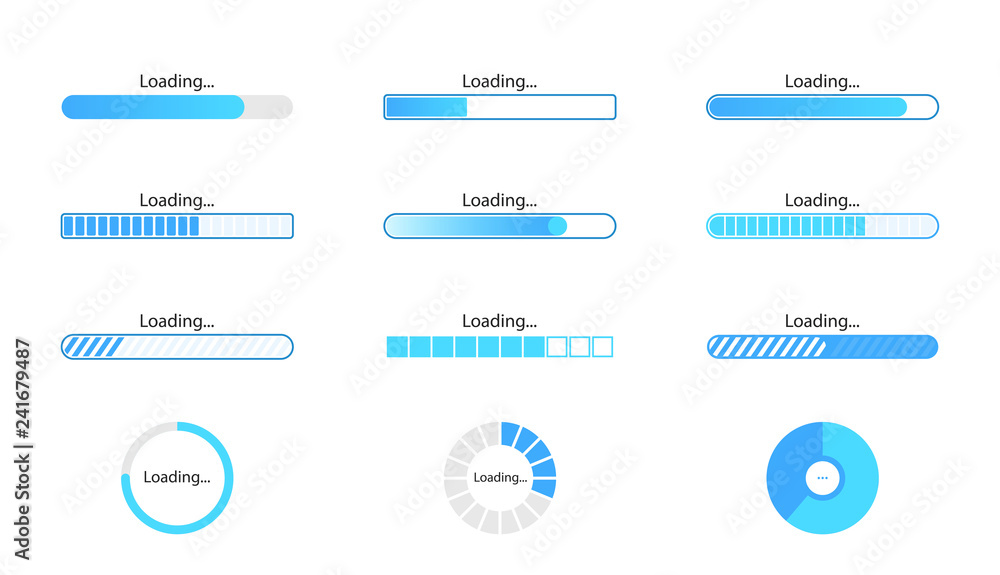 Loading icon set isolated on white background. Progress bar collection ...