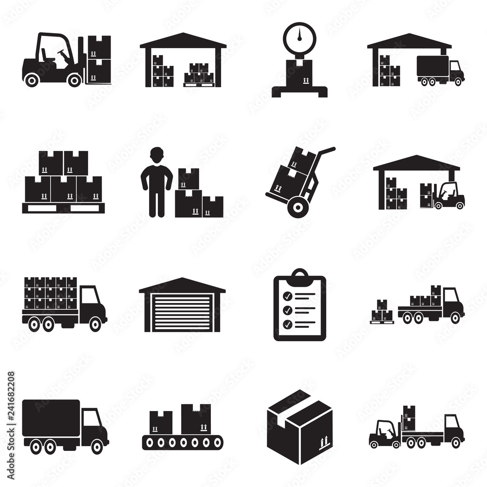 Warehouse Icons. Black Flat Design. Vector Illustration. Stock Vector ...