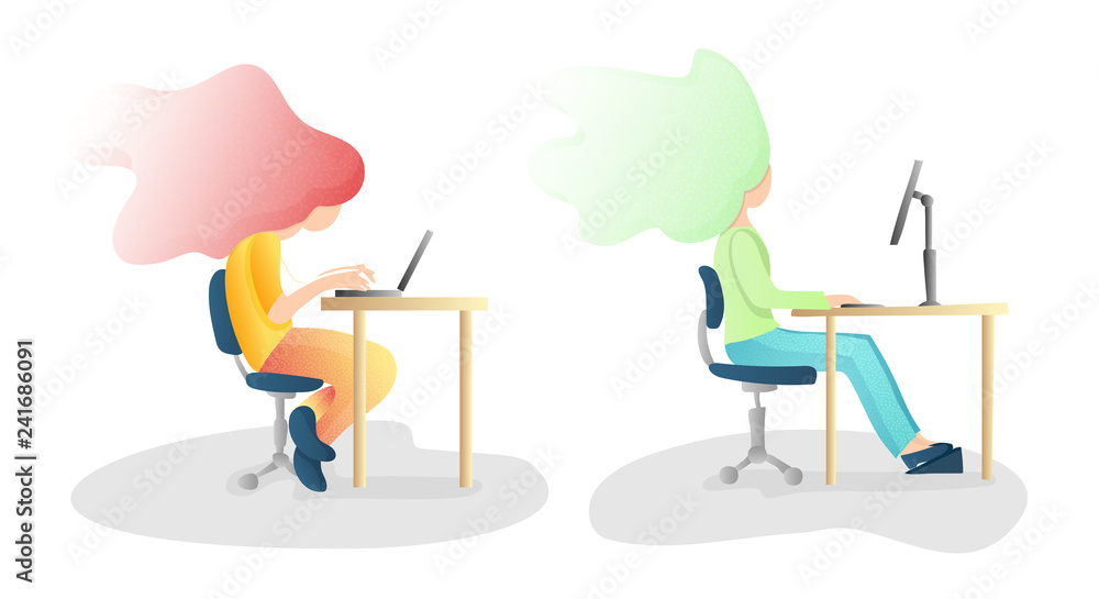 Ergonomic, wrong and Correct sitting Spine Posture. Healthy Back and ...