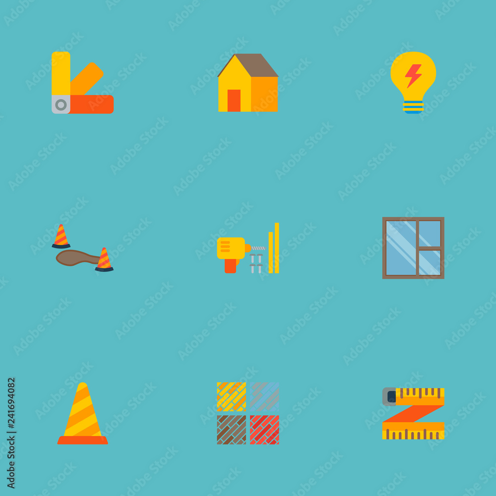 Set of construction icons flat style symbols with dangerous area ...