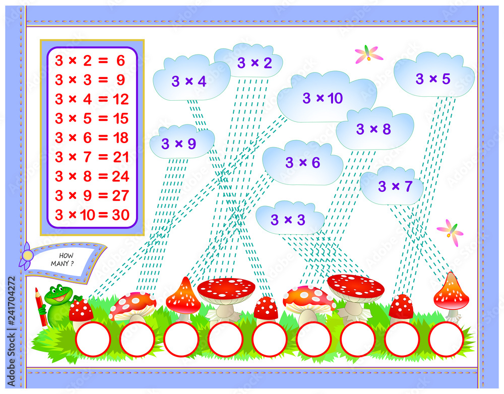 Multiplication table by 3 for kids. Write the numbers in correct ...