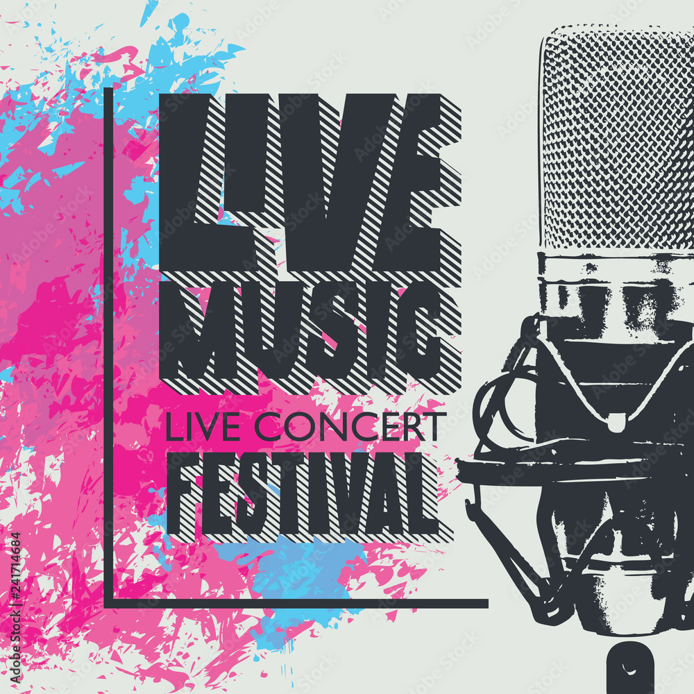 Vector poster for a live music festival with a realistic microphone on ...