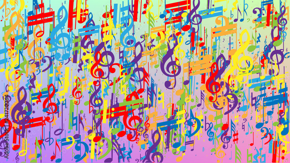 Disco Background. Colorful Musical Notes Symbol Falling on Hologram ...