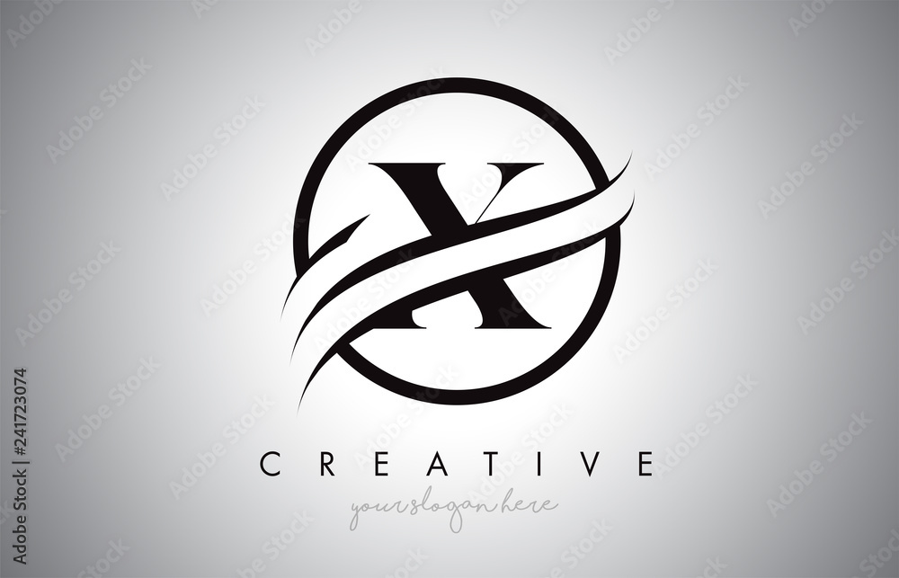 X Letter Logo Design with Circle Swoosh Border and Creative Icon Design ...