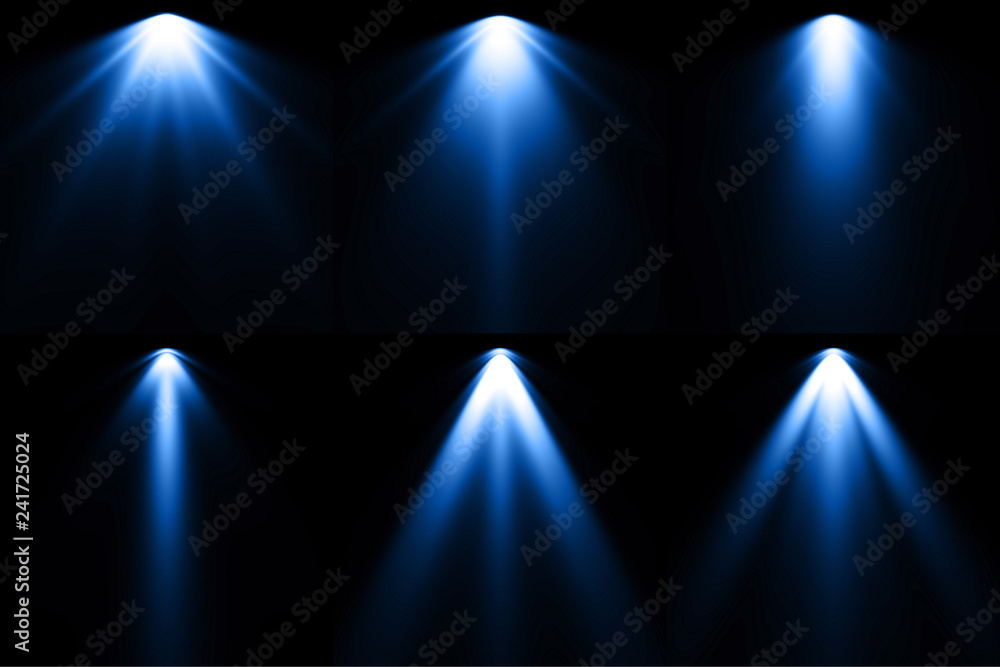 Isolated blue spotlight effect on black background. Light show. Light ...