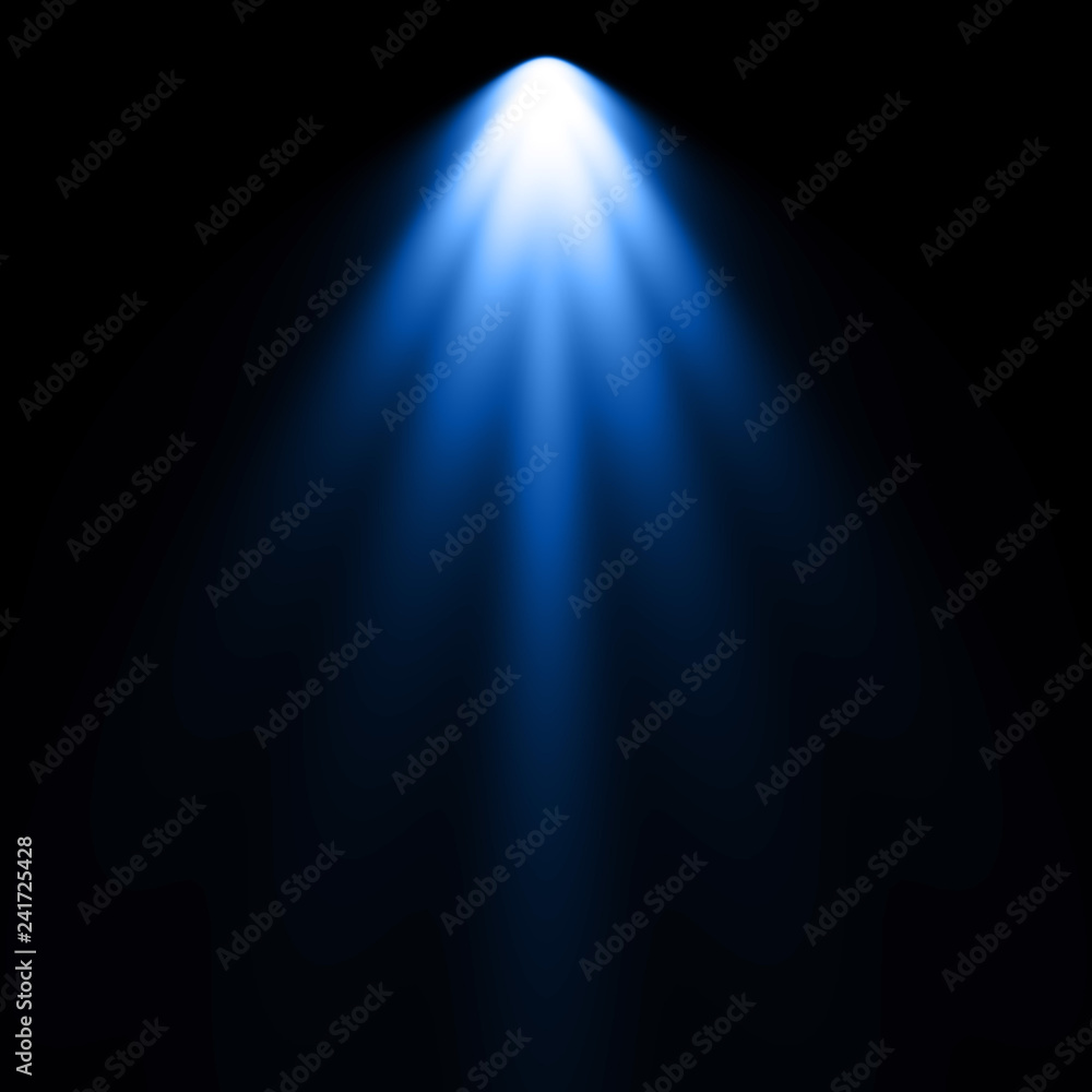Isolated blue spotlight effect on black background. Light show. Light ...