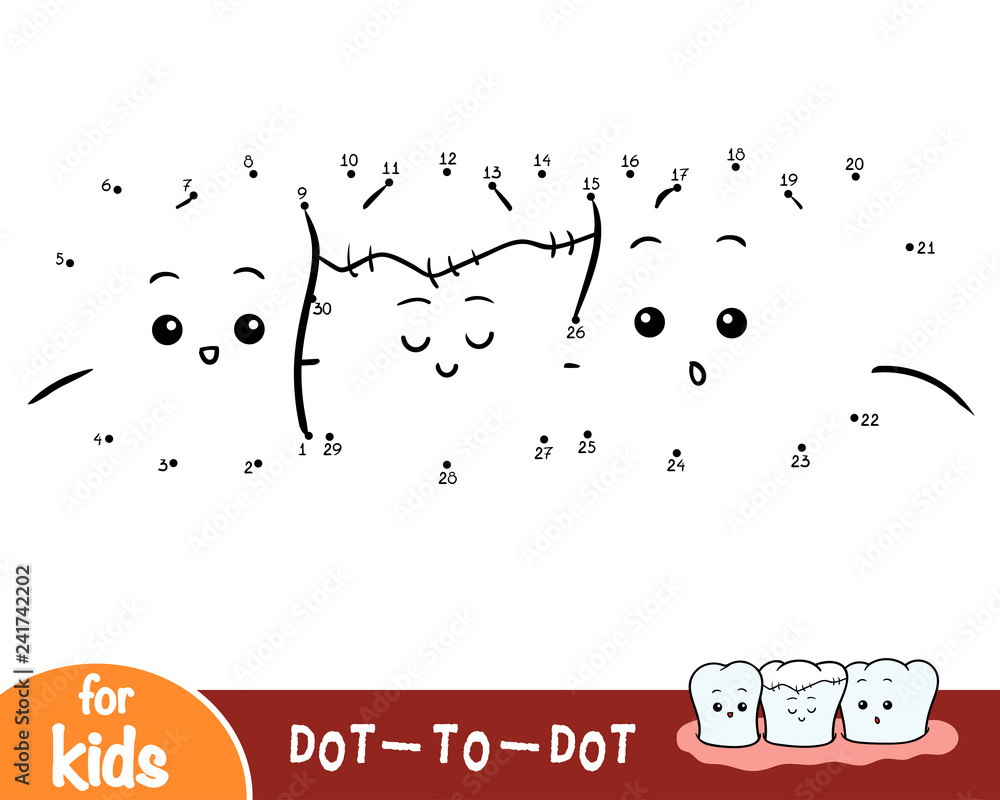 Numbers game, dot to dot game for children, Happy teeth Stock Vector ...