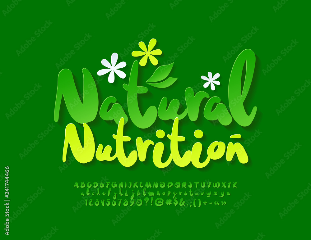 Vector Natural Nutrition Eco banner with Green Font. Handwritten ...
