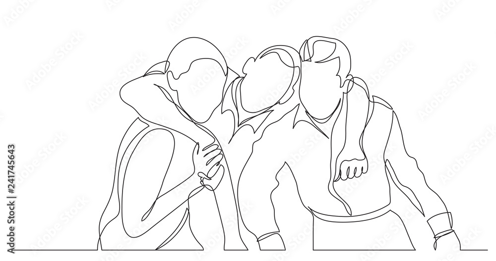 three friends hugging together - one line drawing Stock Vector | Adobe ...
