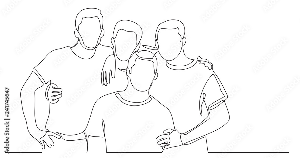 three friends standing posing together - one line drawing Stock Vector ...