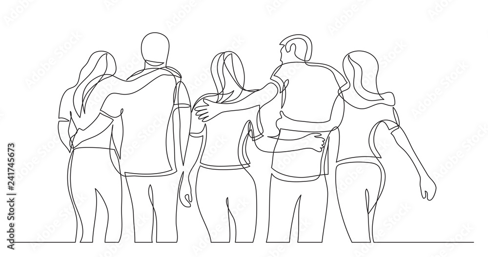 young friends standing together holding hands - one line drawing Stock ...