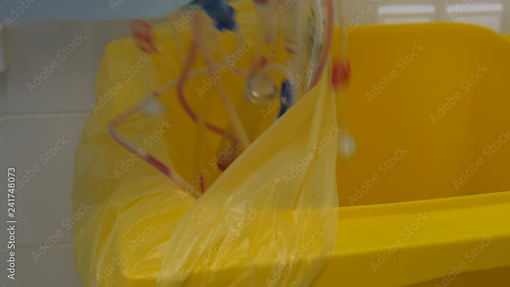 Disposal of medical waste. The system of filters and tubes of the blood ...