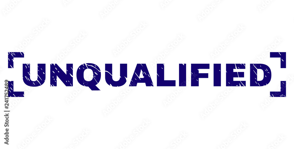 UNQUALIFIED tag seal print with distress texture. Text caption is ...