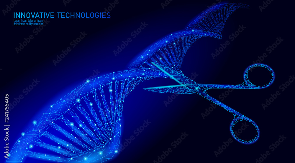 DNA 3D structure editing medicine concept. Low poly polygonal triangle ...