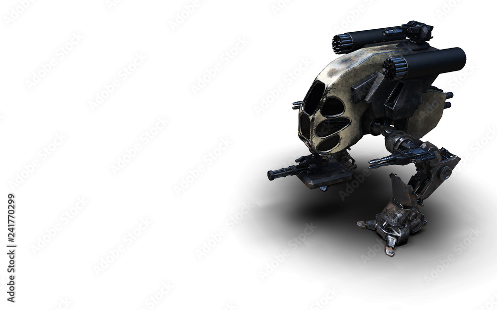 3D Illustration Of A Futuristic Rusted Armored Robotic Weaponized Mech ...
