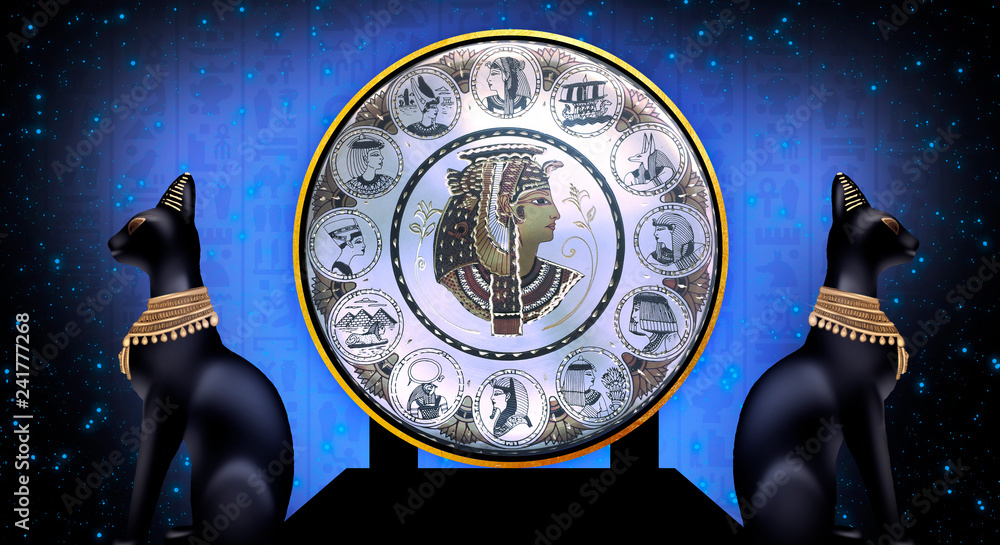 Abstract ancient Egyptian background, Cleopatra. Dark bokeh background ...