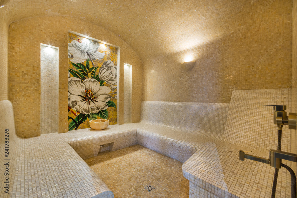 Interior of Turkish sauna. Turkish steam bath - hammam Stock Photo ...
