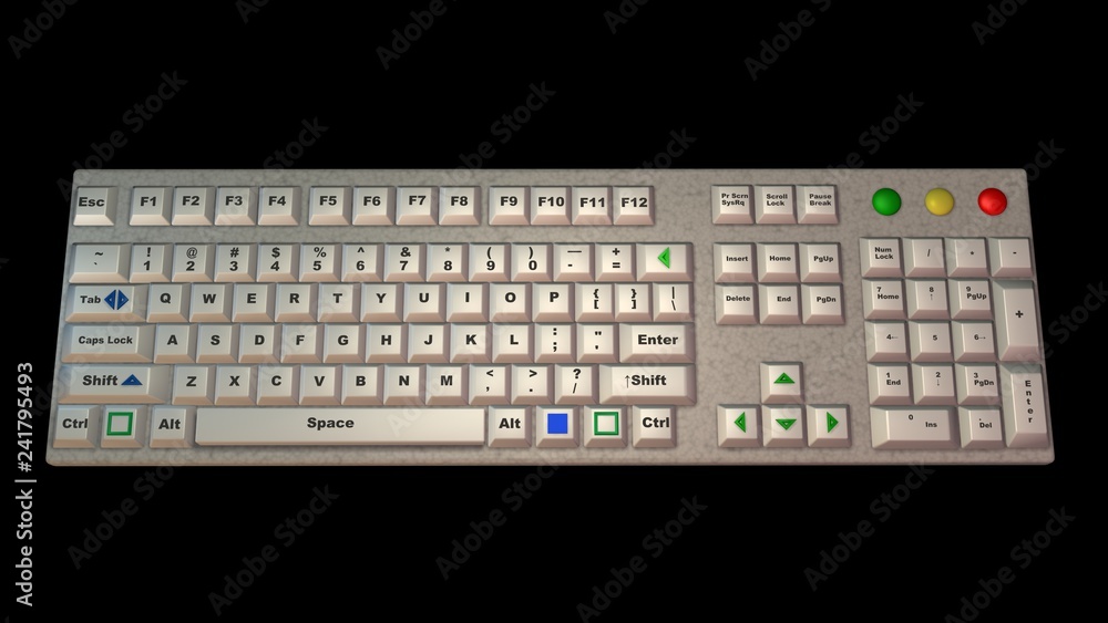 Computer keyboard , keys . Clean surface. Close up, wide view. 3d ...
