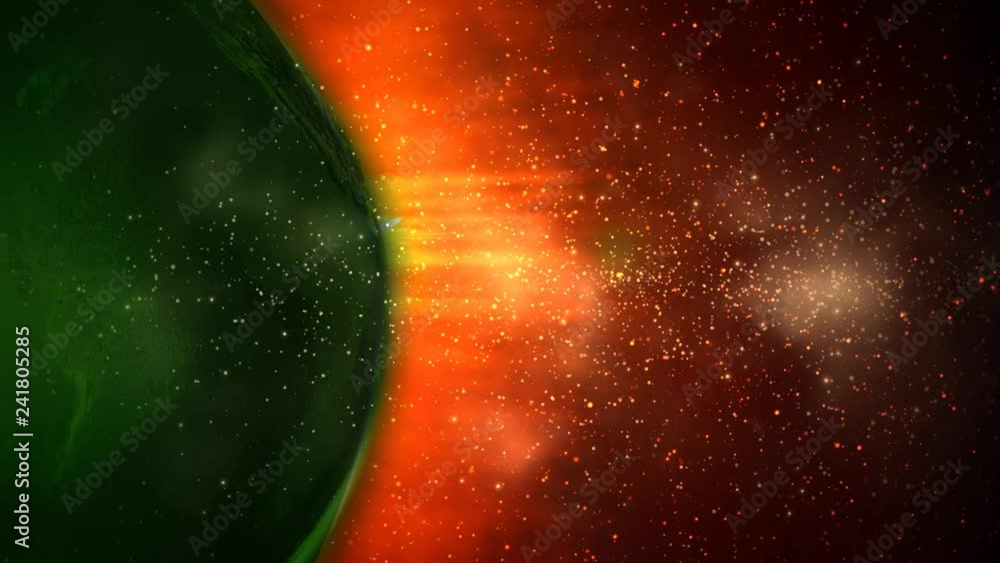 Green Planet Afire Particle Background 4K Loop features a green ...