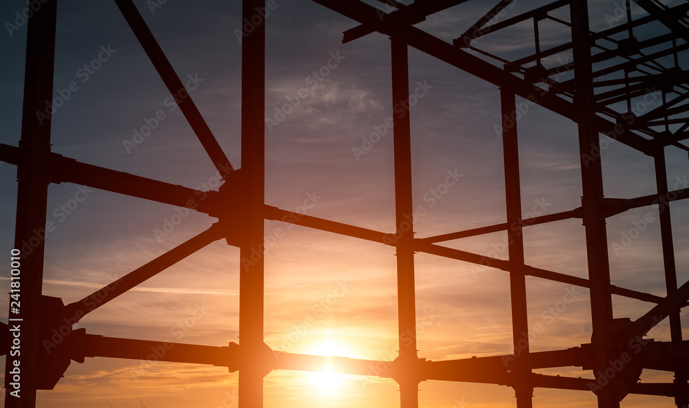 Landscape of steel building frame on background of sunset Stock Photo ...