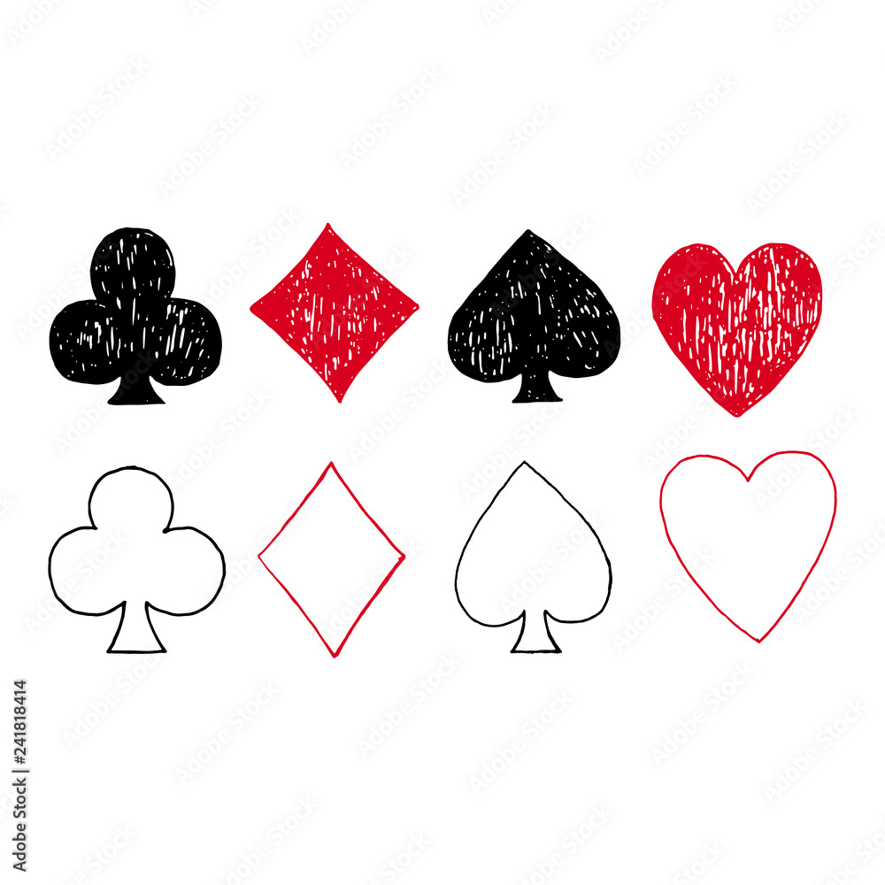 Vector hand drawn playing cards icons. Playing card suits spades ...