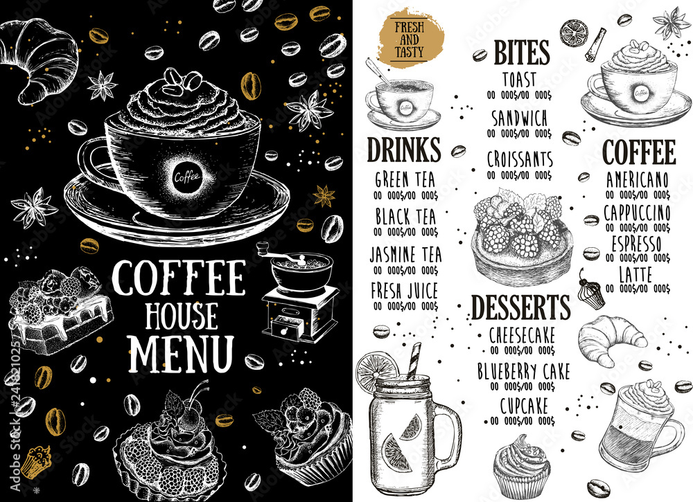 Coffee house menu. Restaurant cafe menu, template design. Food flyer ...
