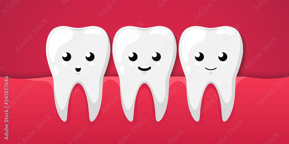 Teeth in the mouth. Clean happy and smiling. Cute cartoon character ...
