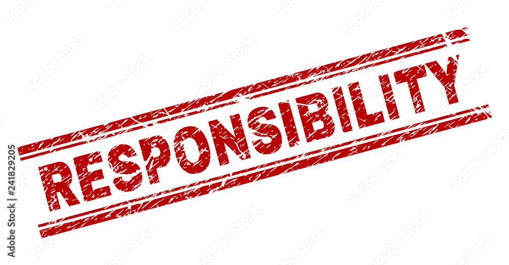 RESPONSIBILITY seal print with corroded effect. Red vector rubber print ...