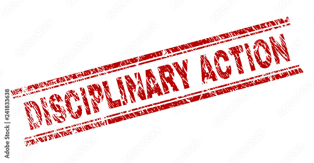 Vetor do Stock: DISCIPLINARY ACTION seal print with distress style. Red ...