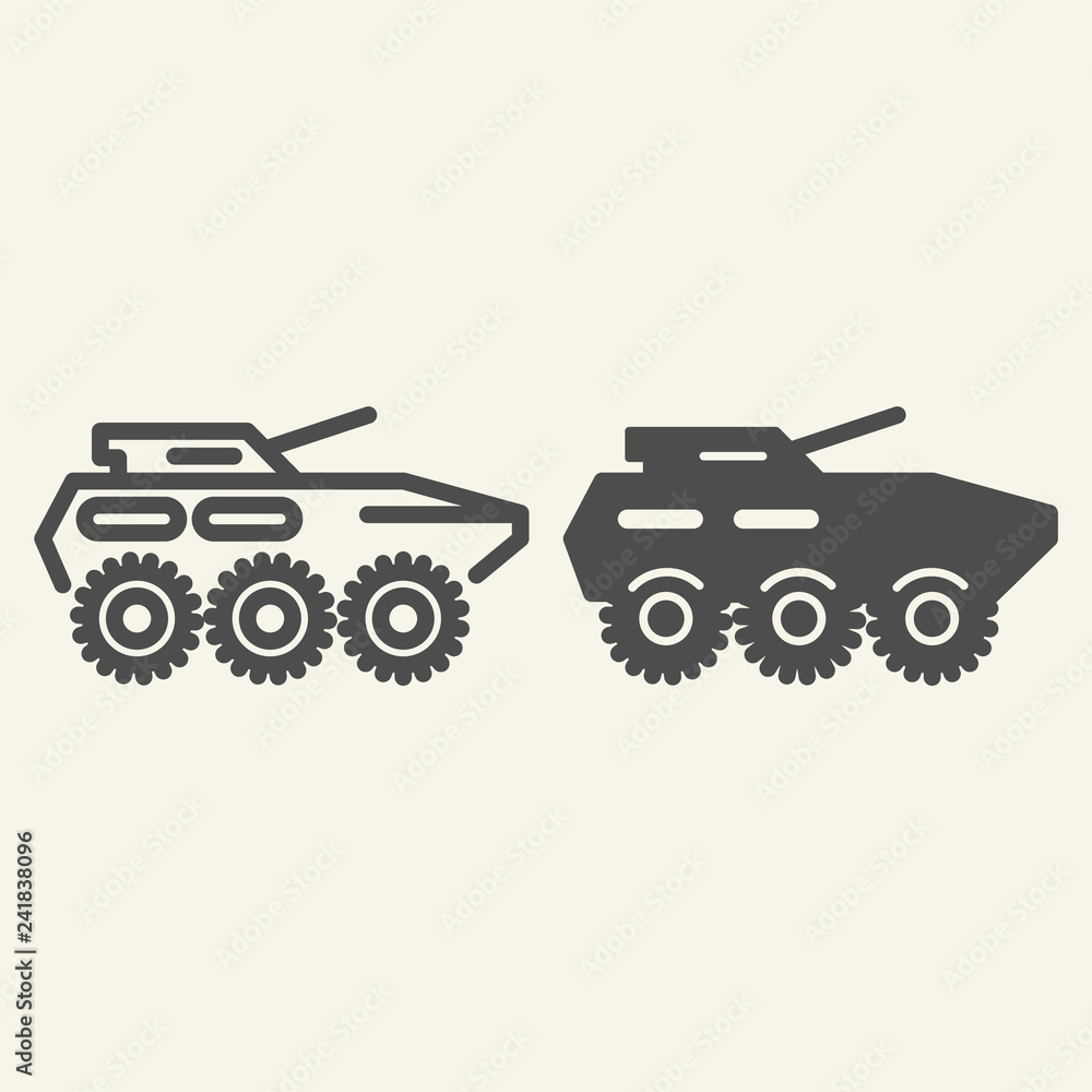 Armored troop-carrier line and glyph icon. Armored vehicle vector ...